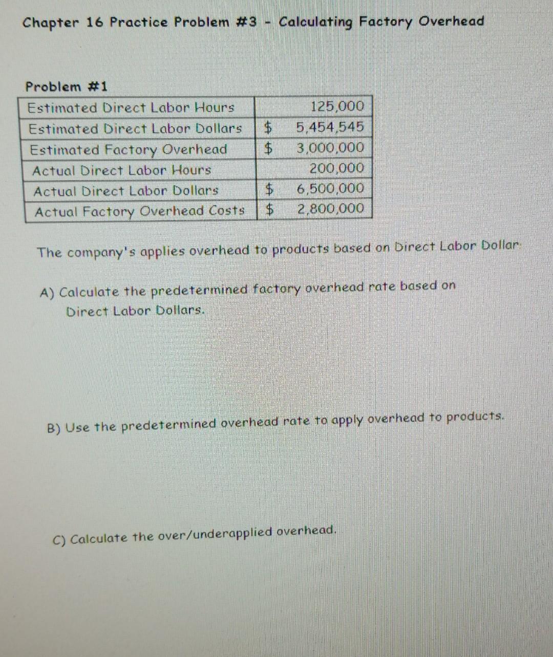 Solved Chapter 16 Practice Problem #3 - Calculating Factory | Chegg.com