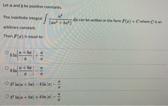 Solved Let a and b be positive constants. The indefinite | Chegg.com