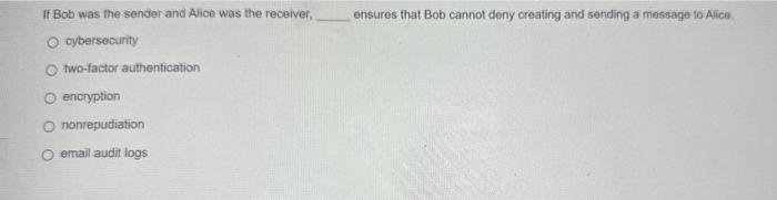 Solved If Bob was the sender and Alice was the receiver. | Chegg.com