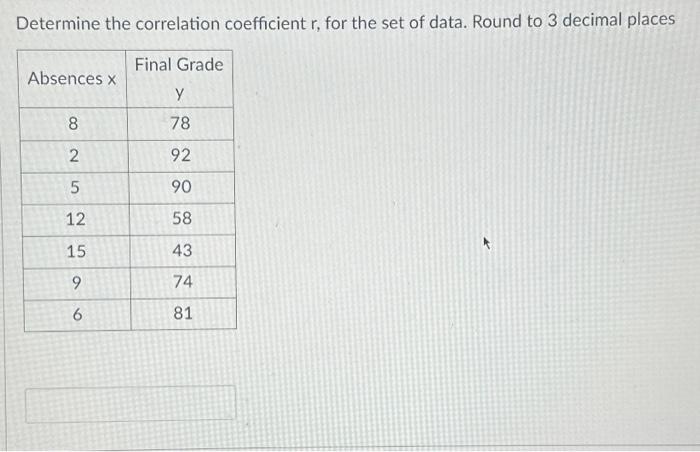 Determine the correlation coefficient r, for the set | Chegg.com