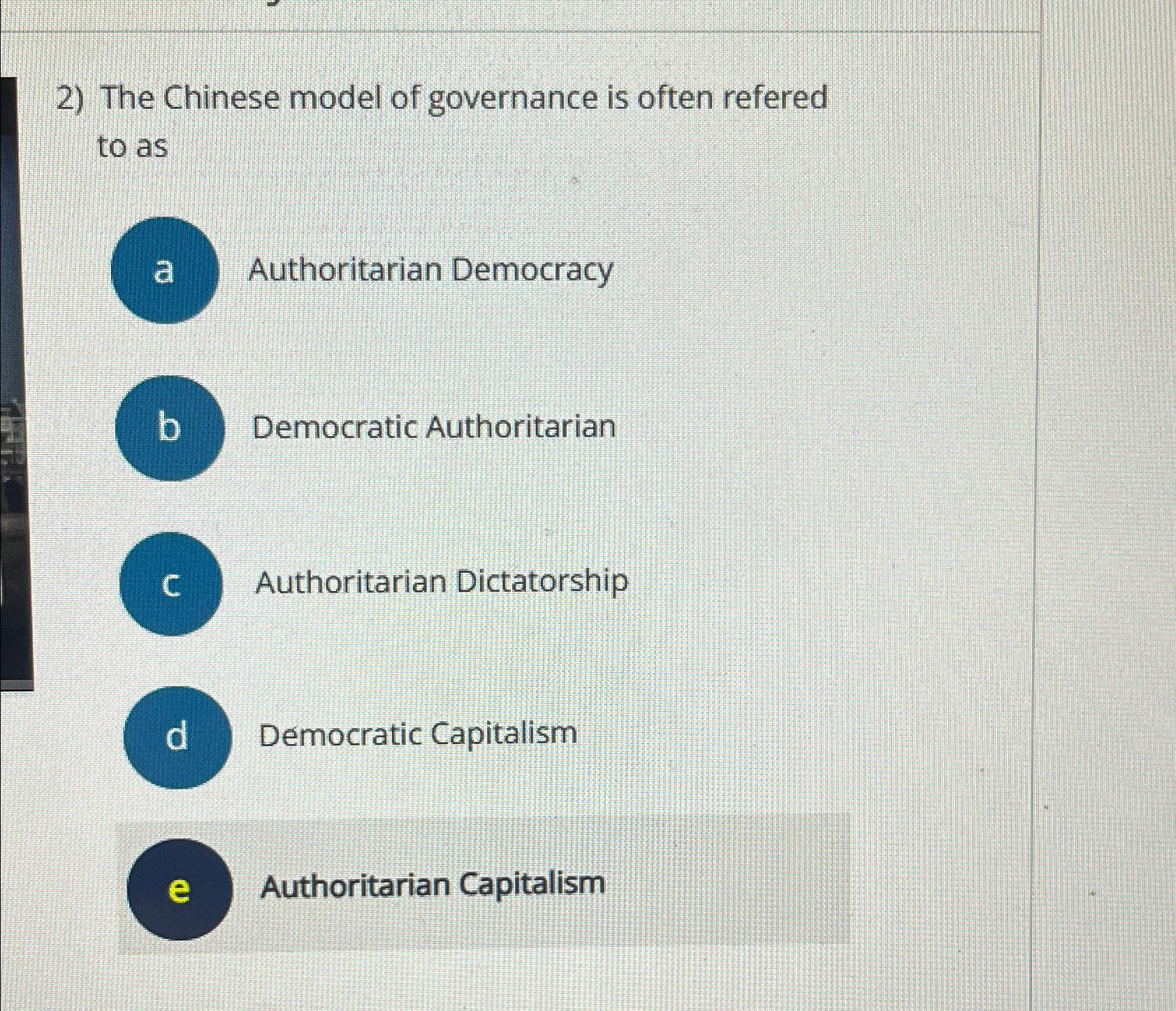 Solved The Chinese model of governance is often refered to | Chegg.com