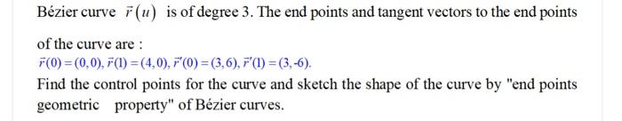 Solved Bézier curve r(u) is of degree 3 . The end points and | Chegg.com