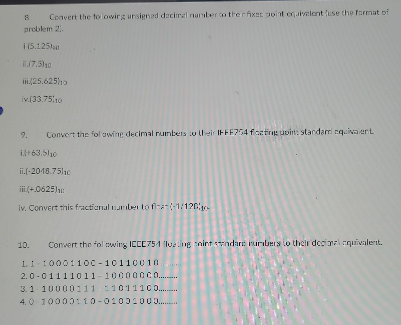 Solved 8 Convert The Following Unsigned Decimal Number To 8751