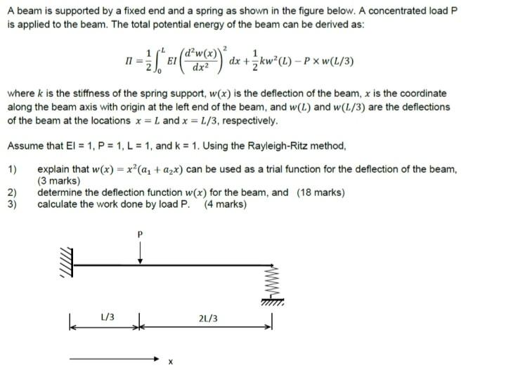 Solved A beam is supported by a fixed end and a spring as | Chegg.com
