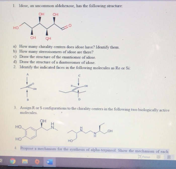 Solved 1. Idose, an uncommon aldohexose, has the following | Chegg.com