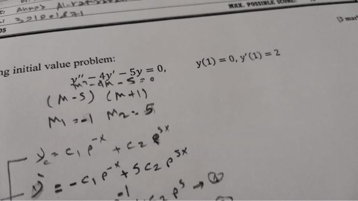 Solved y(1)=0,y′(1)=2 | Chegg.com