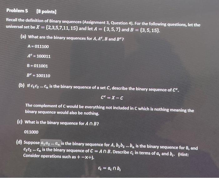 Solved [8 points] call the definition of Binary sequences | Chegg.com
