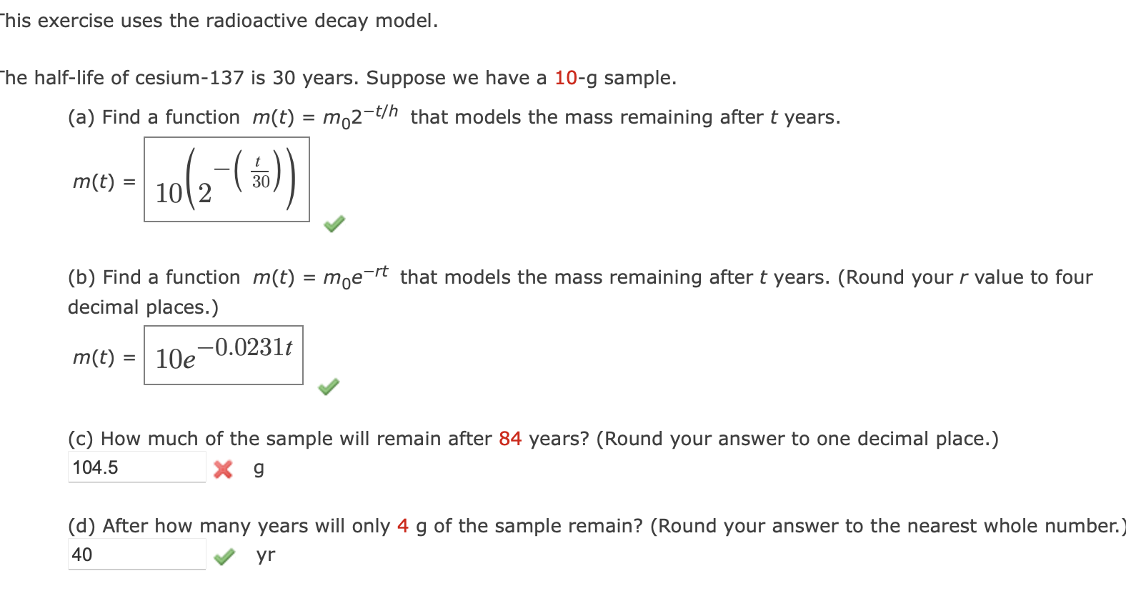 Solved This exercise uses the radioactive decay model.The | Chegg.com