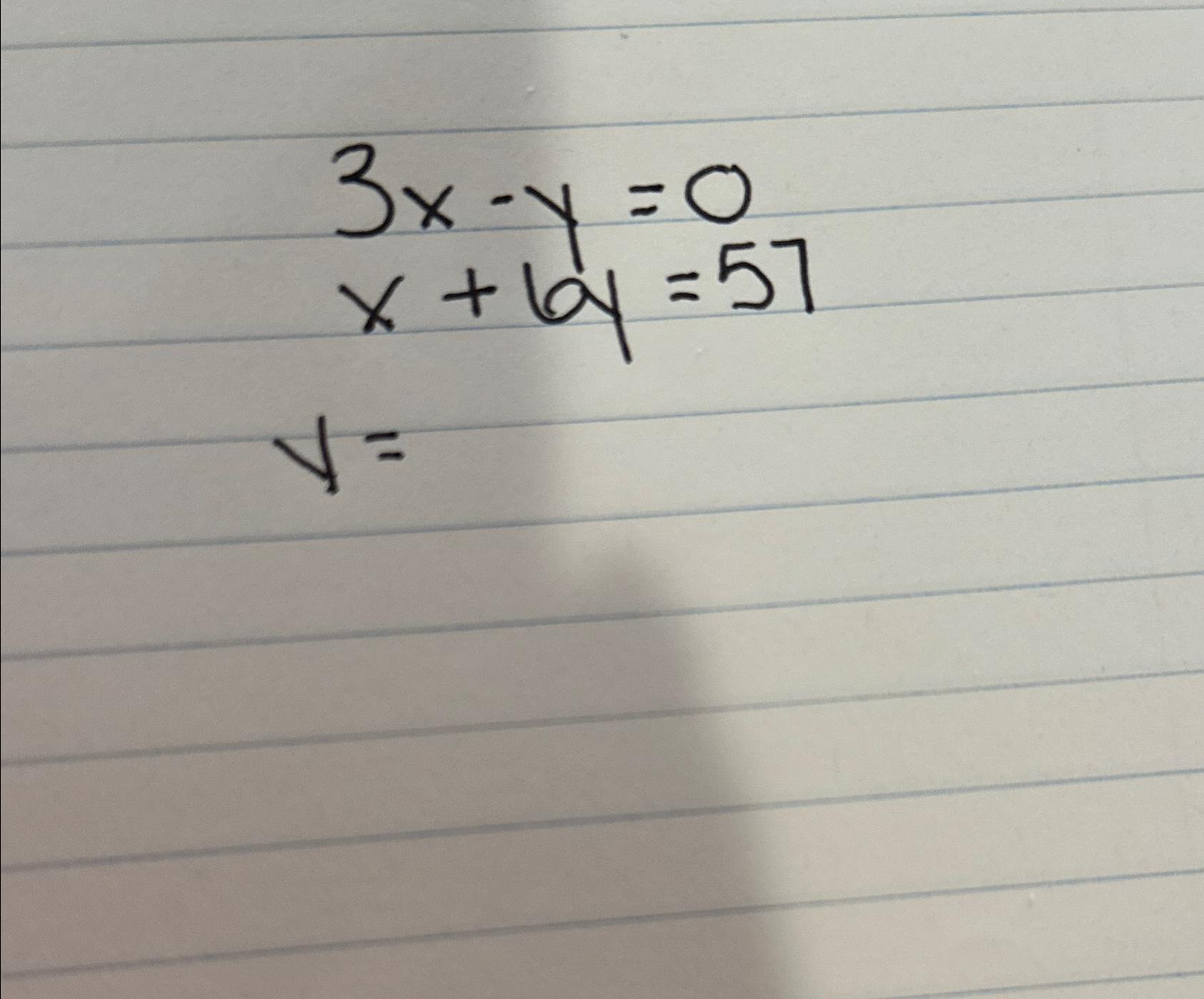 Solved 3x-y=0x+6y=57y= | Chegg.com