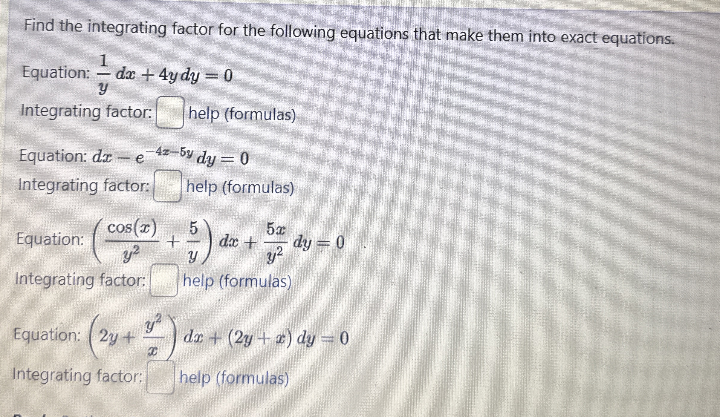 Solved Find the integrating factor for the following | Chegg.com