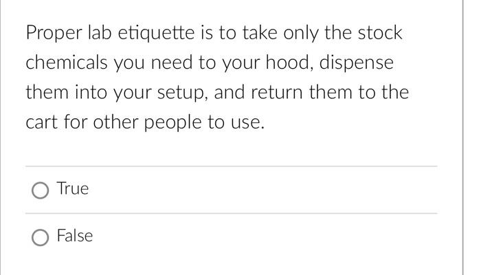 Solved Proper lab etiquette is to take only the stock | Chegg.com