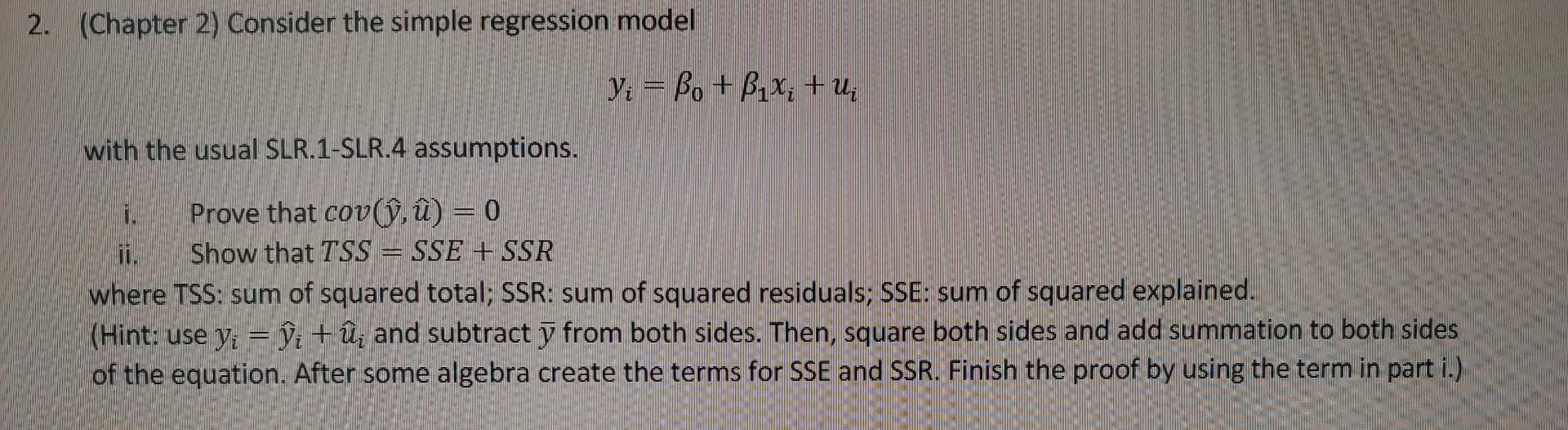 Solved 2. (Chapter 2) Consider the simple regression model | Chegg.com
