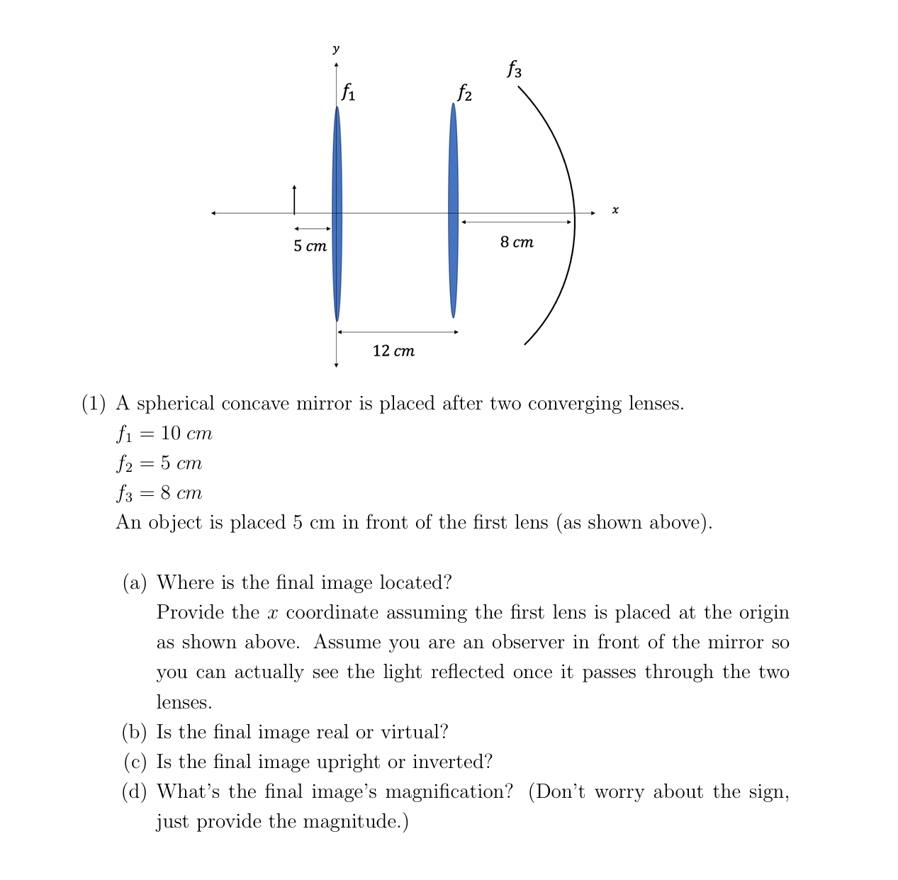 Solved (1) ﻿A spherical concave mirror is placed after two | Chegg.com