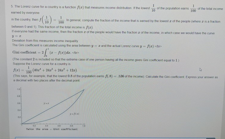 Solved 5 The Lorenz curve for a country is a function (3) | Chegg.com