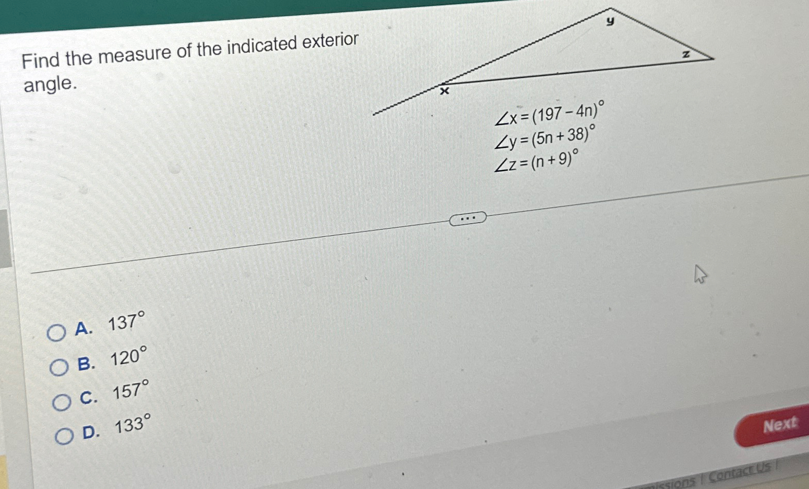 Solved Find the measure of the indicated exterior | Chegg.com