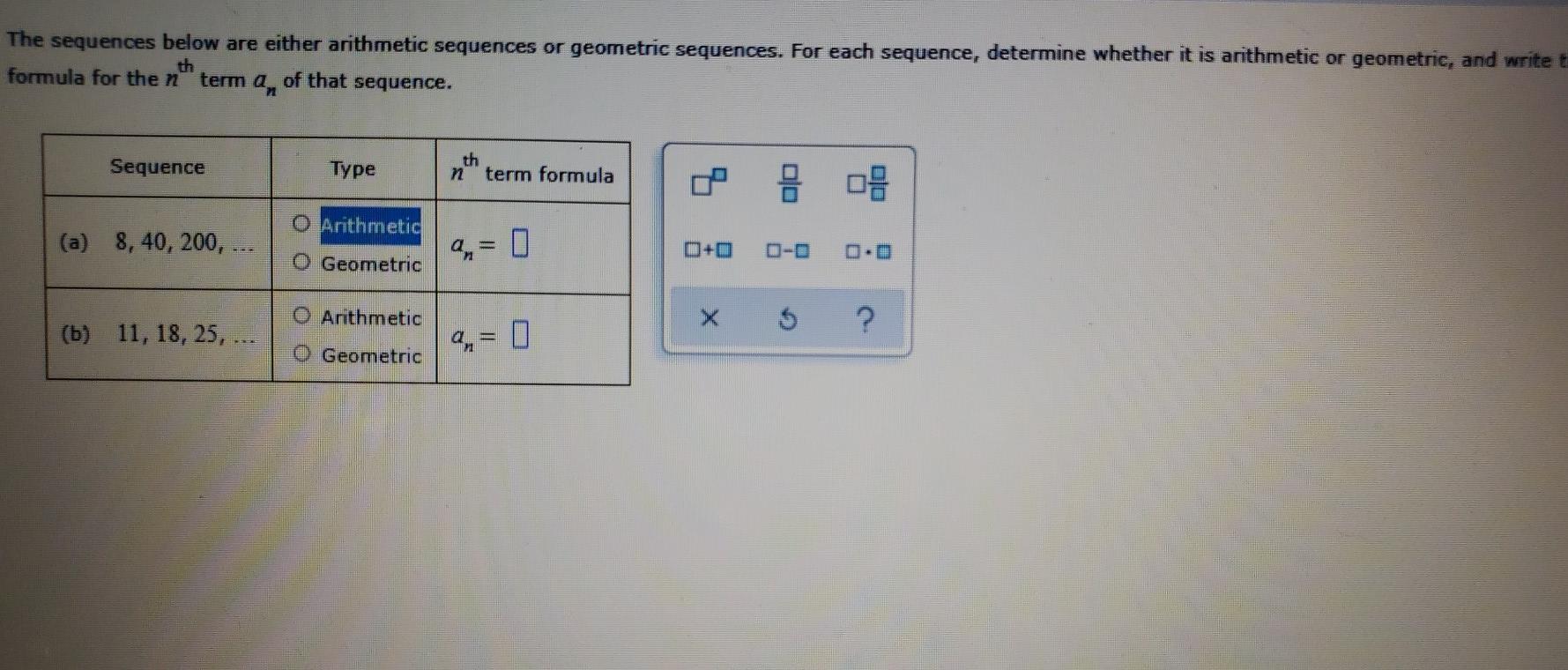 Solved The sequences below are either arithmetic sequences | Chegg.com