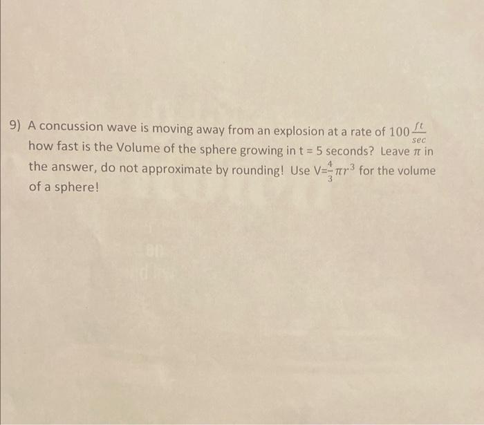 Solved 9) A concussion wave is moving away from an explosion | Chegg.com