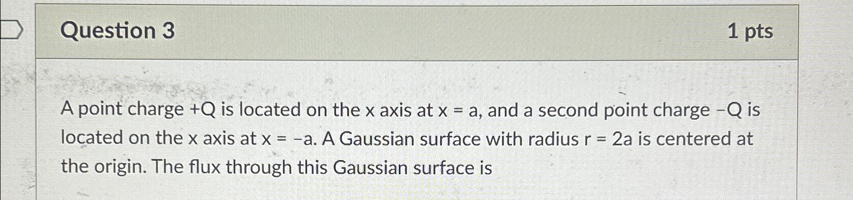 Solved Question 3\\n1 pts\\nA point charge +Q is located on | Chegg.com