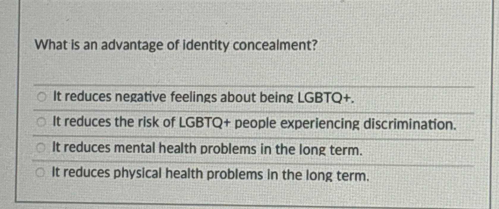 Solved What is an advantage of identity concealment?It | Chegg.com