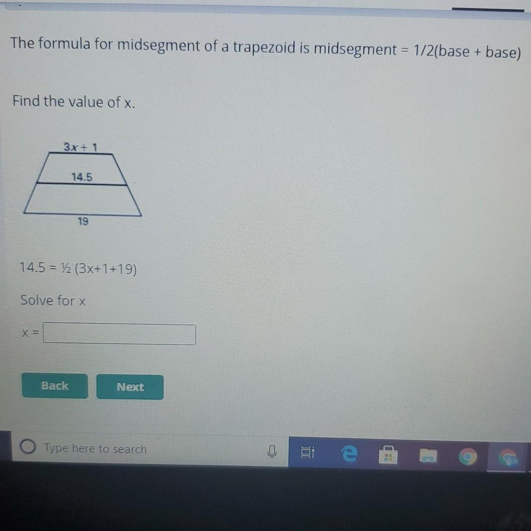 Solved The formula for midsegment of a trapezoid is | Chegg.com