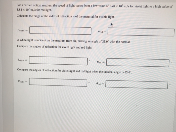 Solved For a certain optical medium the speed of light | Chegg.com