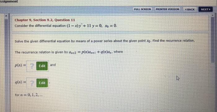 Solved ssignment FULL SCREEN PRINTER VERSION BACK NEXT | Chegg.com