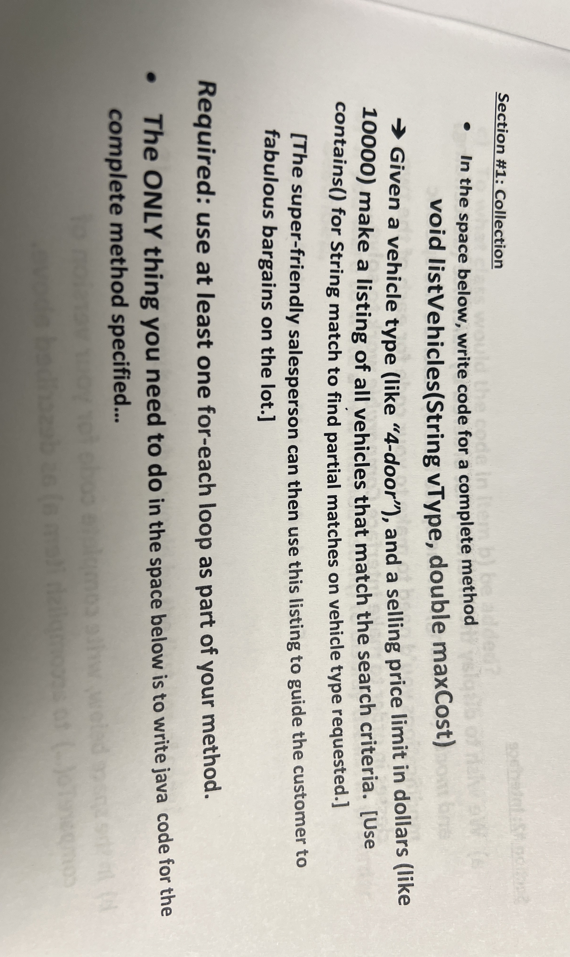 Solved Section #1: CollectionIn the space below, write code | Chegg.com