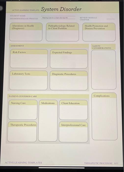Solved ACTIVE LEARNING TEMPLATE System Disorder STUDENT NAME | Chegg.com
