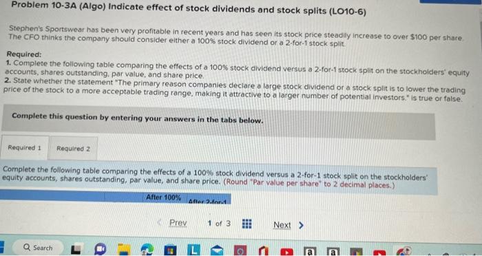 Solved Problem 10-3A (Algo) Indicate effect of stock | Chegg.com