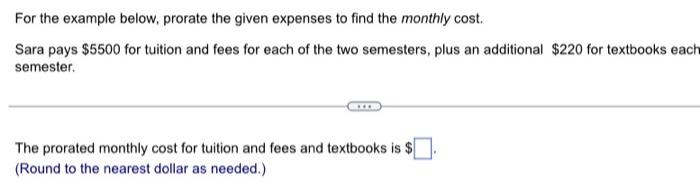 Solved For the example below, prorate the given expenses to | Chegg.com
