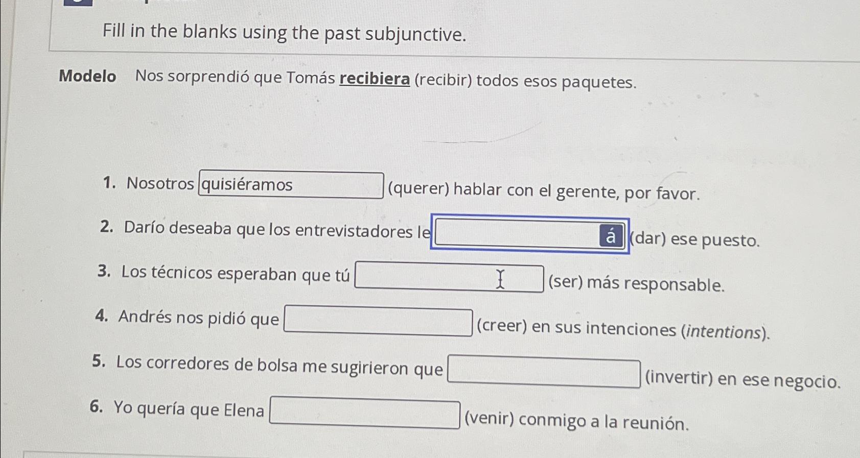 Solved Fill in the blanks using the past subjunctive.Modelo | Chegg.com