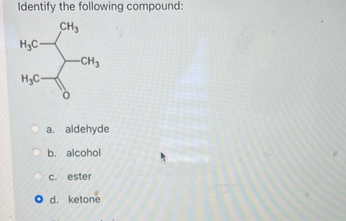Solved Identify the following compound: CH3 H3C- H3C- -CH3 | Chegg.com