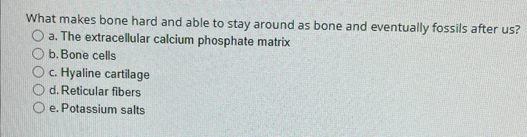 Solved What makes bone hard and able to stay around as bone | Chegg.com