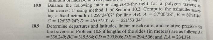 Solved 0.9 Determine departures and latitudes, linear | Chegg.com