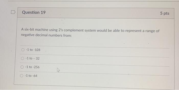 Solved D Question 19 5 pts A six-bit machine using 2's | Chegg.com