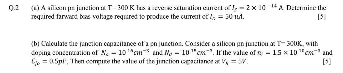 Solved (a) A silicon pn junction at T=300 K has a reverse | Chegg.com