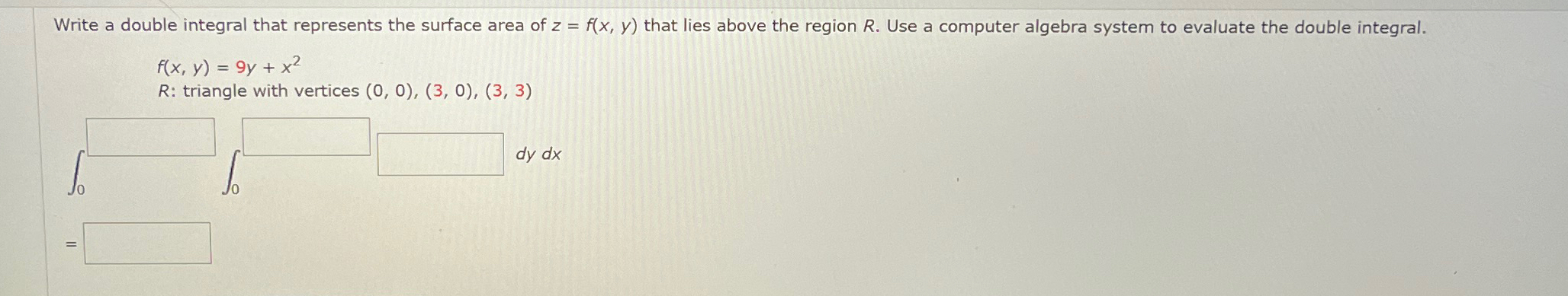 Solved Write a double integral that represents the surface | Chegg.com