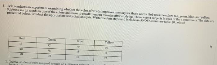 Solved 1. Bob conducts an experiment examining whether the | Chegg.com