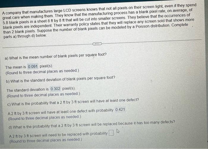 Solved A company that manufactures large LCD screens knows | Chegg.com