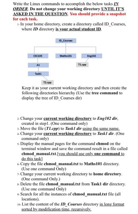 Solved Write the Linux commands to accomplish the below | Chegg.com