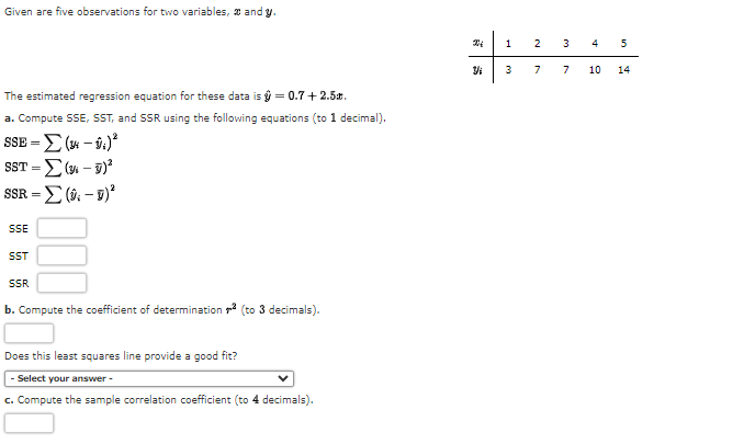 Solved Given are five observations for two variables, x ﻿and | Chegg.com