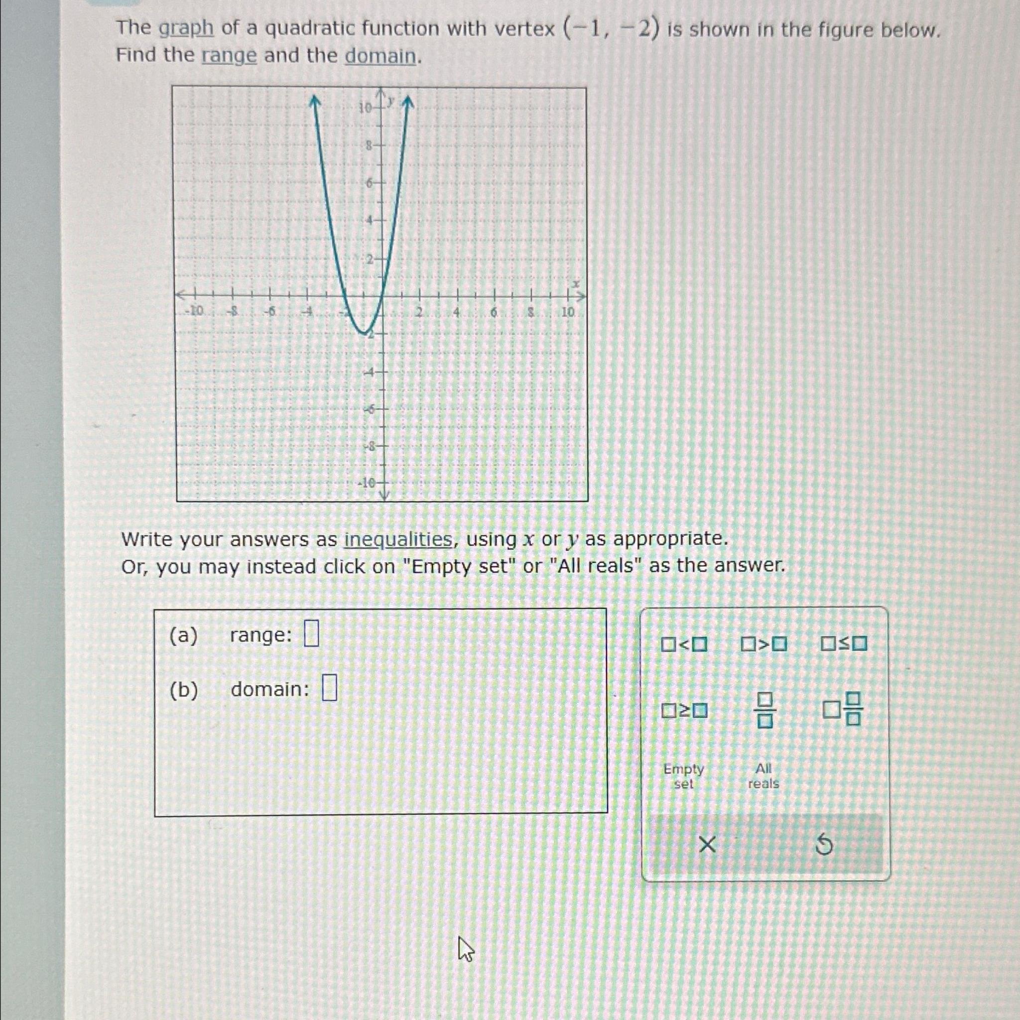 Solved The graph of a quadratic function with vertex (-1,-2) | Chegg.com