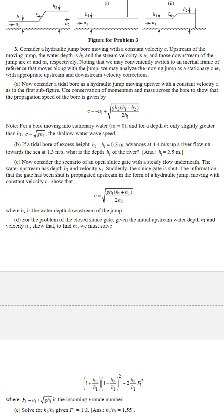 Solved Consider a hydraulic jump bore moving with a constant | Chegg.com