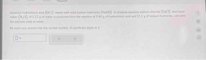 Solved Aqueous hydrochloric acid (HCl) reacts with | Chegg.com