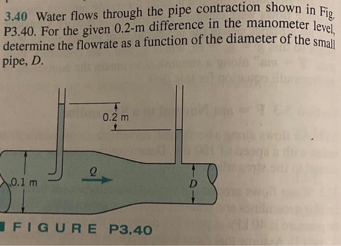 Solved 3.40 Water flows through the pipe contraction shown | Chegg.com