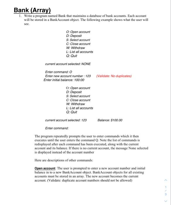 Solved Bank (Array) 1. Write a program named Bank that | Chegg.com