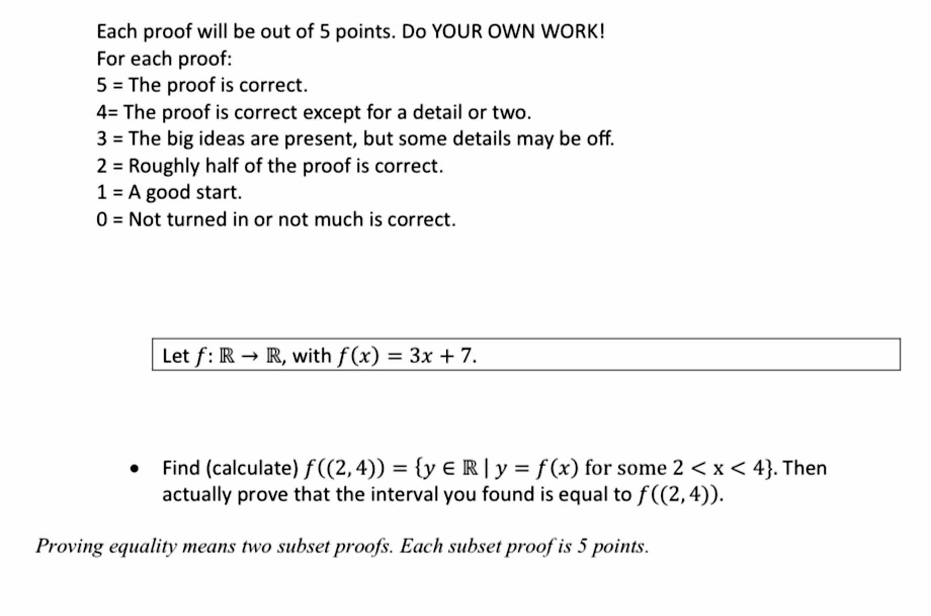 Solved Each proof will be out of 5 ﻿points. Do YOUR OWN | Chegg.com