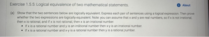 Solved: Exercise 1.5.5: Logical Equivalence Of Two Mathema... | Chegg.com