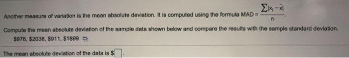 Solved n Another measure of variation is the mean absolute | Chegg.com
