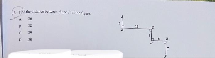 Solved 32. Find the distance between A and F in the figure | Chegg.com